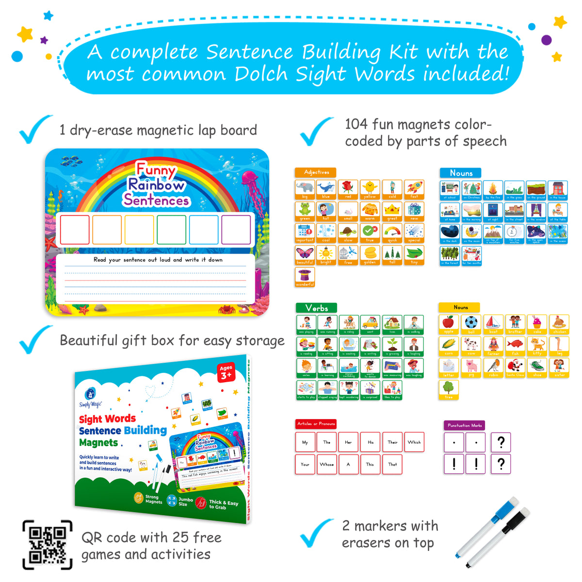Fun Sentence Building Magnets Kit - Sentence Builder Activities Game ...