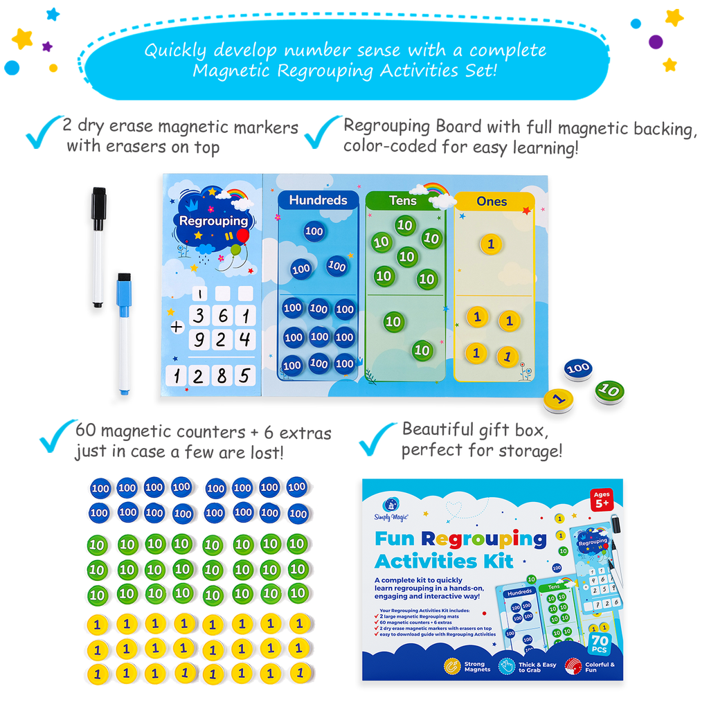 Magnetic Place Value Mat & Regrouping Kit - 70 PCS for Math – Simply Magic