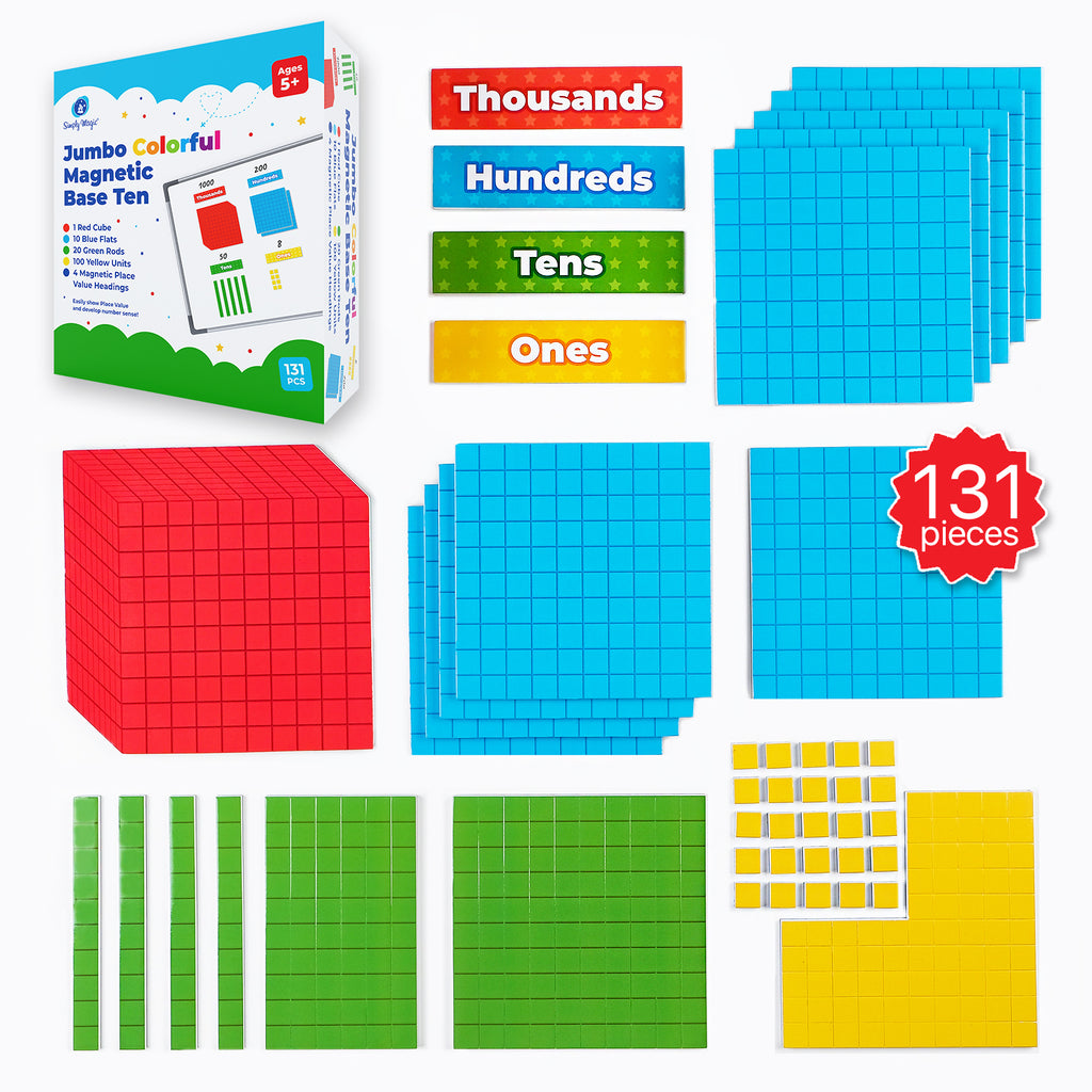 Colorful Magnetic Base Ten Blocks + Headings - 135 PCS Math Set ...