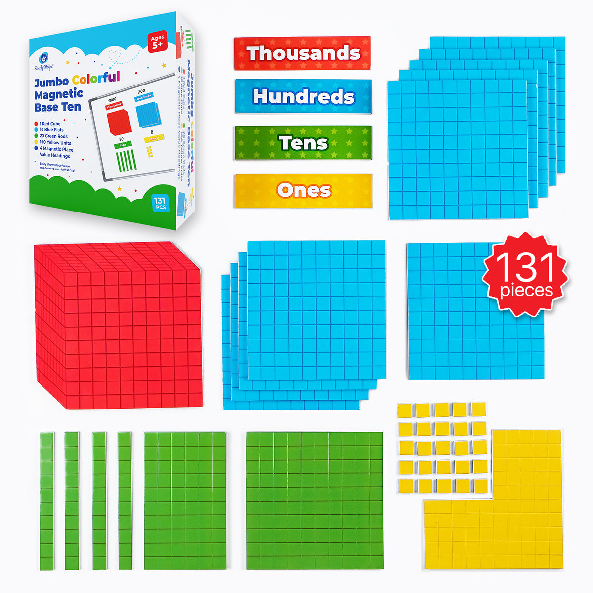 Colorful Magnetic Base Ten Blocks + Headings - 135 PCS Math Set ...