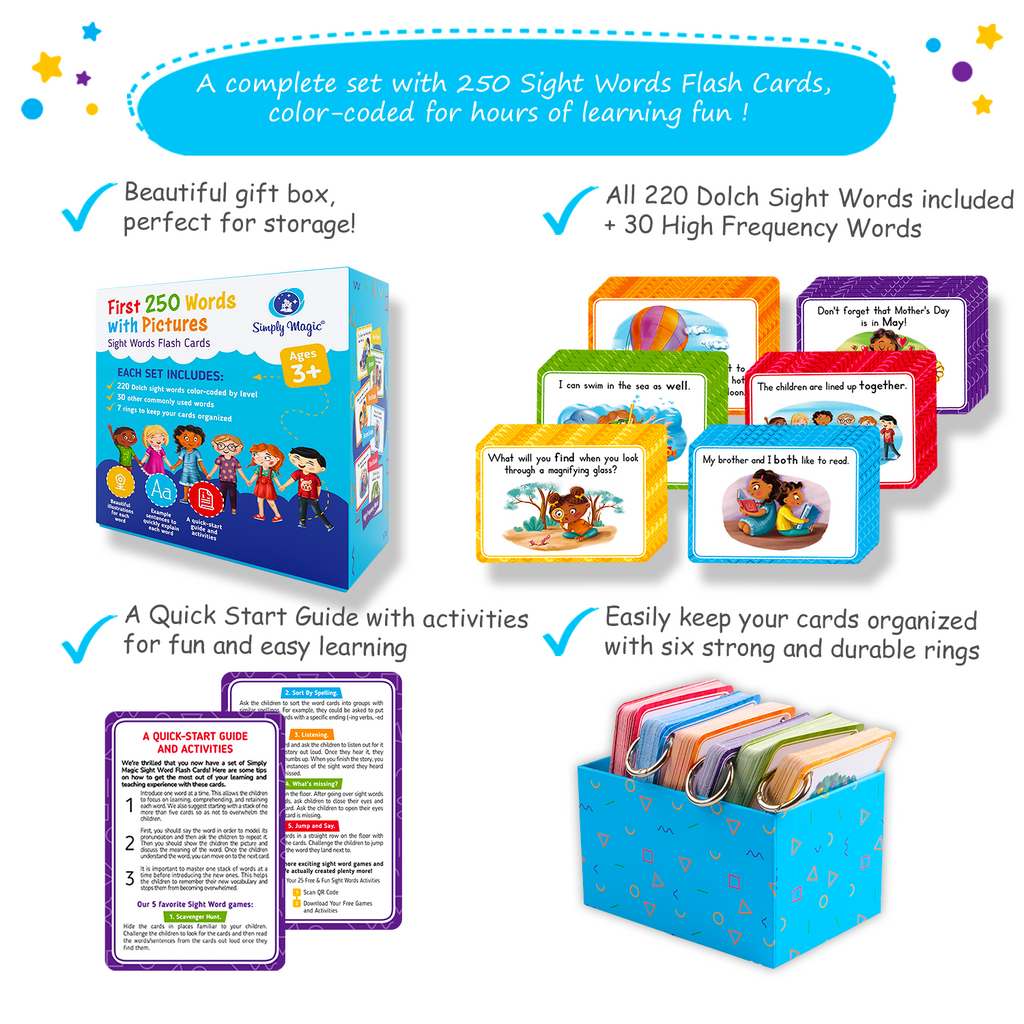 250 Sight Words Flash Cards for Kindergarten & 1st Grade – Fun, Picture ...